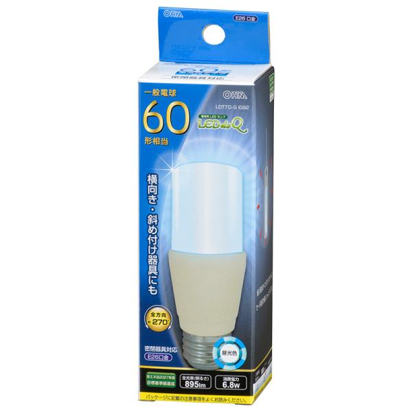 LED電球 T形 E26 60形相当 昼光色 （品番）06-3748 LDT7D-GIG92 (LED電球・直管:LED電球T形 オーム電機)●細い筒状のペンダントライトに。●セード直径が細いシャンデリアに。●横向き・斜め付け器具にも。●密...