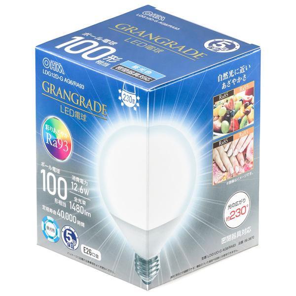 LED電球 ボール電球形 E26 100形相当 昼光色 （品番）06-3870 LDG12D-G AG6/RA93       (LED電球・直管:LED電球ボール形 オーム電機)●彩りあざやかRa93「GRANGRADE」LED電球。●自...