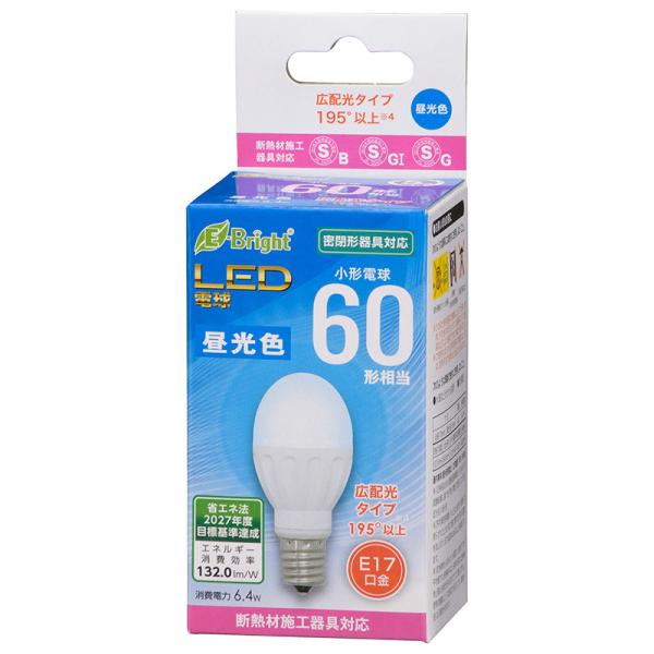 オーム電機 LED電球 小形 E17 60形相当 昼光色 [品番]06-4318 LDA6D-G-E17 IH22 4971275643185● 小形電球60形相当の明るさ● 配光角約195°以上の広配光タイプ● 断熱材施工器具（SB・SG...