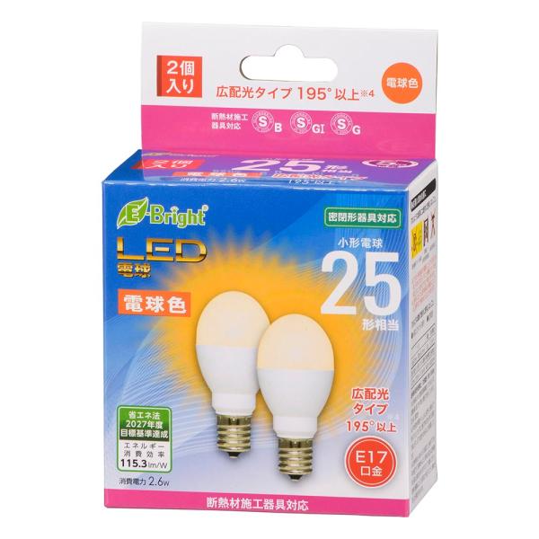 LED電球 小形 E17 25形相当 電球色 2個入 （品番）06-4807 LDA3L-G-E17IH232P (LED電球・直管:LED電球小形・ミニクリプトン形 オーム電機)●小形電球25形相当の明るさ。●配光角195°以上の広配光タ...