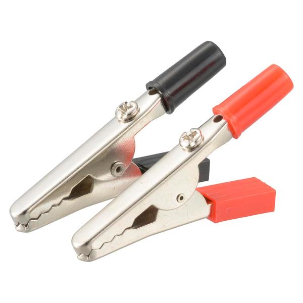 ワニグチクリップ 大 2個入 赤・黒 （品番）09-1882 DZ-WCL/RK (配線部材・テスター:工作用部材 オーム電機)●工作用のワニグチクリップです。●簡単に接続して、チェックができます。※電線は別売です。(配線部材・テスター:工...