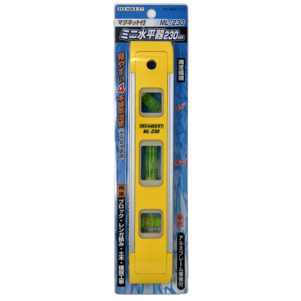 マグネット付ミニ水平器ML-230  トップマイティ [水平器 レベル 鳶 とび 配管 足場]マグネット付ミニ水平器ML-230 トップマイティ [水平器 レベル 鳶 とび 配管 足場]●ブロック・煉瓦積み、土木建設工事に●マグネット付きで...