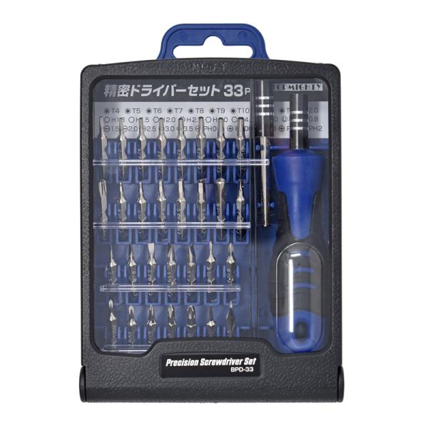 精密ドライバーセット 33PCS BPD-33 (マルチビットセット 工具 トップマイティ)●精密ドライバー本体・ピンセット・エクステンションバーとビット30種類が付属。●フタが180°回転→コンパクトに台として使える！(マルチビットセット...
