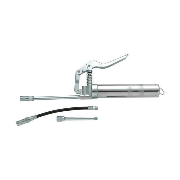 ワンハンドグリースガン HG-100K 藤原産業 [作業工具 油 グリスガン]●手詰め・カートリッジグリース兼用タイプのグリースガンです。【用途】●農機具や建設機械等へのグリースの注入。【機能】●片手で操作が出来るので狭い場所での注油作業に...