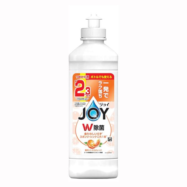 除菌ジョイコンパクト 贅沢シトラスオレンジの香り キャップ付き詰替 300mL  (JOY 食器用洗剤 台所洗剤 お皿洗い P&amp;G)●30分つけ置き級の洗浄力の新ジョイ！●金たわしいらず、スポンジ・シンクこれ1本！●カレーのついた鍋...