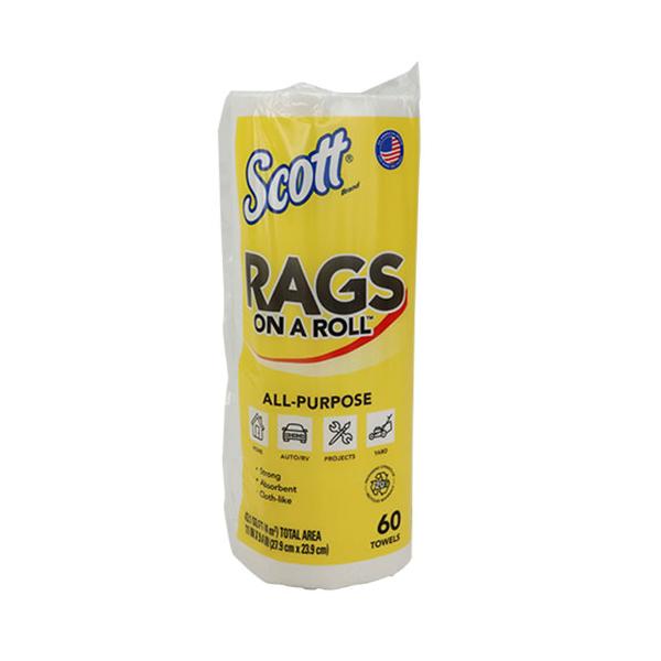 Rags ホワイトロール 60カット 279×239mm 65850 (ウエス 紙ウエス 使い捨て 掃除 塗装 オイル SCOTT)●多量の拭き取りに最適な紙ウエスです。●塗装作業、自動車・機械メンテナンス、家庭や事務所のお掃除。●均一サイ...