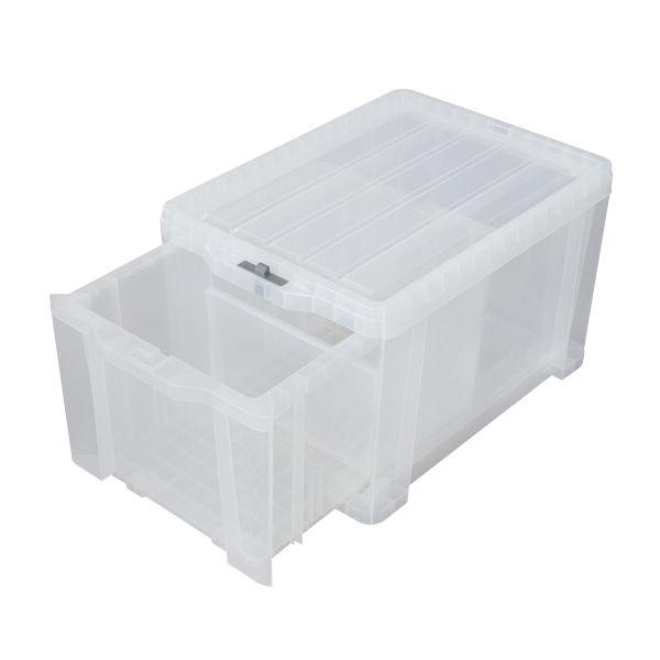 積み重ねた状態でも中身が取り出せる　ダブルロック付き引き出しコンテナボックス