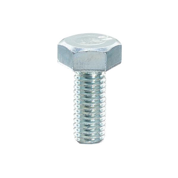 機械類の位置調整、締結用ねじです。生地に比べ耐食性があります。※画像は代表画像です。六角形状の頭部があり、胴の全体にねじが切ってあります。材質は鋼で耐食性向上のため、ユニクロめっき(薄青っぽい色合い)がしてあります。規格はJISB1180附...