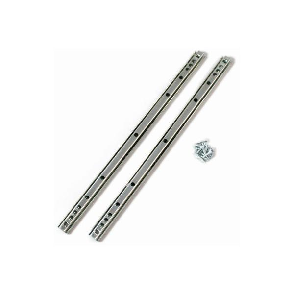 幅の狭いミニベアリングタイプのスライドレールです。●家具の組立・補修等。●スライド式の収納棚の取り付けに最適なスライドレールです。仕様・注意事項：●サイズ：310mm。●材質：スチール。エポキシ樹脂コーティング。ローラー：樹脂。