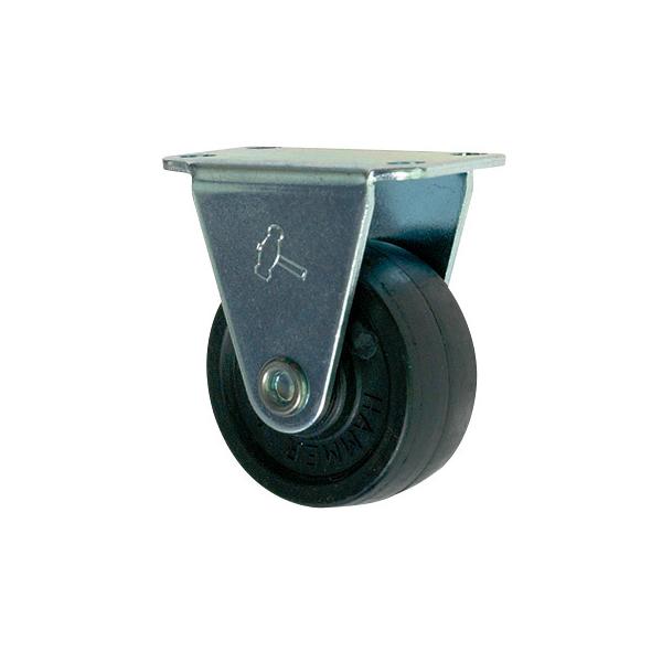 一般的なキャスターとして使用。車輪がゴムで弾性を持っているため、クッション性を要求される場合には最適。固定タイプ。車輪径：25mm車輪幅：12mm許容荷重：80N許容荷重：8.16kgf