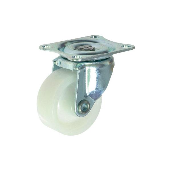 一般的なキャスターとして使用。鋳物車輪などの短所を補うため開発された。車輪がナイロンで、耐熱性、耐薬品性、耐食性、耐摩耗性に優れている。軽量。自在タイプ。