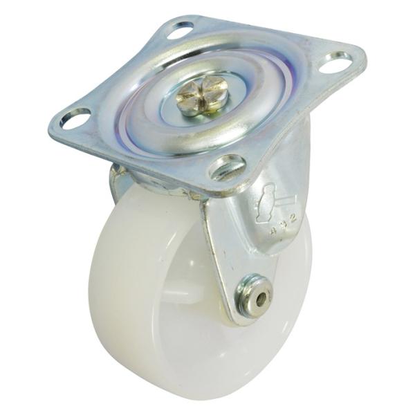 一般的なキャスターとして使用。鋳物車輪などの短所を補うため開発された。車輪がナイロンで、耐熱性、耐薬品性、耐食性、耐摩耗性に優れている。軽量。自在タイプ。