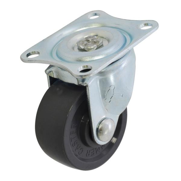 一般的なキャスターとして使用。車輪はウレタンゴム車。弾性を持っているため、クッション性を要求される場合には最適。自在タイプ。