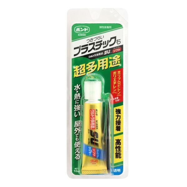 【特徴】●超速硬化・強力・耐久性に優れています。●無溶剤タイプです。●新ポリマー（シリル化ウレタン樹脂）を採用し、固着スピードと透明性を飛躍的に向上させました。●今まで接着しづらかったポリエチレン、ポリプロピレン等のプラスチックの接着を可能...