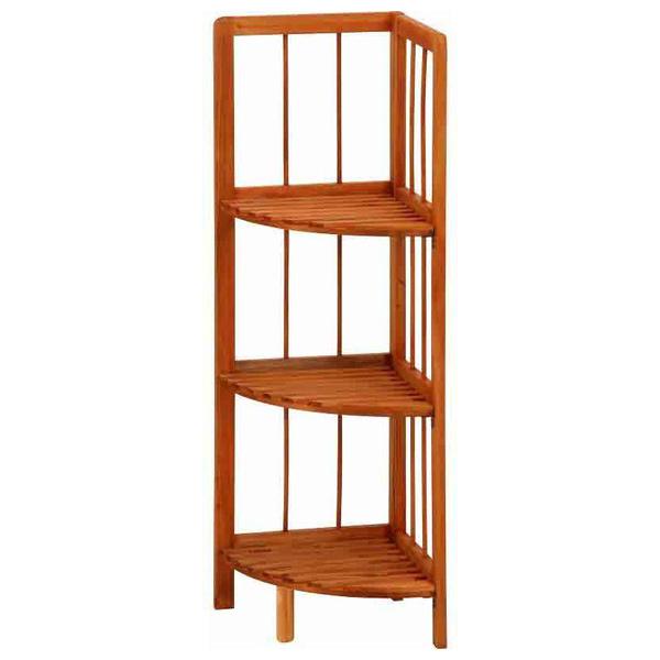 あたたかみのある木製3段ラック部屋の角に置ける●天然木のラック●転倒防止の脚のみ、ねじ込み式。仕様・注意事項●カラー：ブラウン●サイズ：幅28×奥行26×高さ85cm ●商品重量：1.5kg●素材:天然木(杉)［ラッカー塗装]