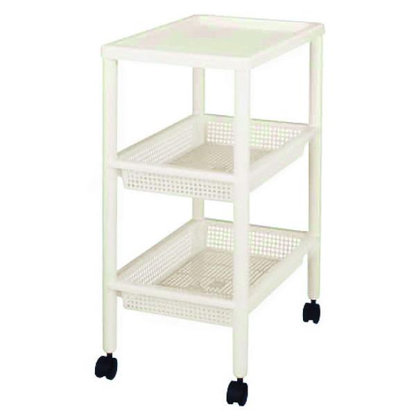 ワゴン台所のスペースを有効活用！スリムな幅33cmの3段キッチンワゴン。キャスター付きで出し入れや移動が簡単。仕様・注意事項【商品サイズ】：(mm)W480×D330×H682【材質】：天板・カゴ・パイプ＝PP、キャスタ＝PP/PA/スチル