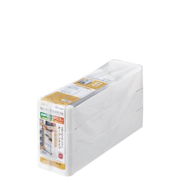 幅12.5cmのスキマが大容量収納庫になるワゴンです。下段に2Lペットボトルであれば4本も入る収納力です。奥行45cmは食器棚横に最適です。よく使う調味料などを最上段まで収納できるオープンタイプ。3段オープンタイプです。側板が目隠し代わりに...