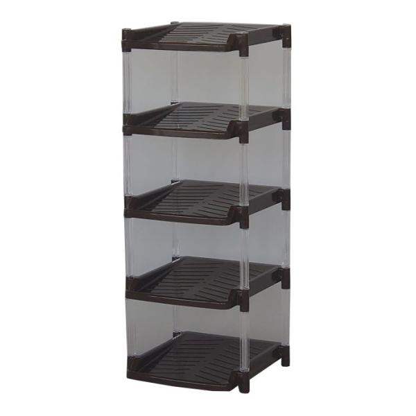 支柱が透明で高級感があるシューズラックです。※お客様組立品です。(必要人数：1人、必要時間：10分、必要工具：なし)カラー：ブラウン段数：5段サイズ(約)：幅29.7×奥行30.5×高さ76.7cm重量(約)：1400g材質：【棚板】ポリプ...