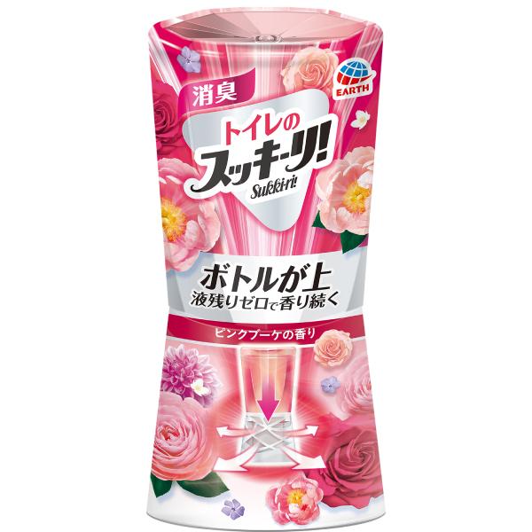 ３つの消臭剤配合でトイレのニオイをトリプルストロング消臭！「ボトルが上」液残りゼロで香りが続くトイレ用置き型消臭芳香剤、ピンクブーケの香りです。仕様・注意事項内容量：400mlサイズ：幅86×奥行66×高さ174mm、0.47kg