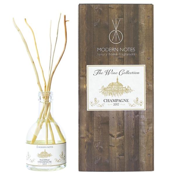 オシャレな枝スティックのリードディフューザー。香り：シャンパンをイメージした香り 内容量(約)：200ml サイズ(約)：【本体】直径7.5×高さ14.5cm【スティック挿入時】高さ30cm 成分：香料、アルコール