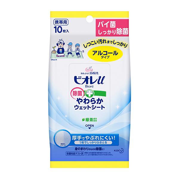 厚手でやぶれにくい凸凹シートが身のまわりのものの泥・油汚れ・バイ菌もしっかりふきとる！外出先でのしつこい汚れまでしっかりふけるアルコールタイプ。やわらかシートだから、やさしいふき心地です。素肌と同じ弱酸性、無香料。持ち運びしやすい１０枚入り...