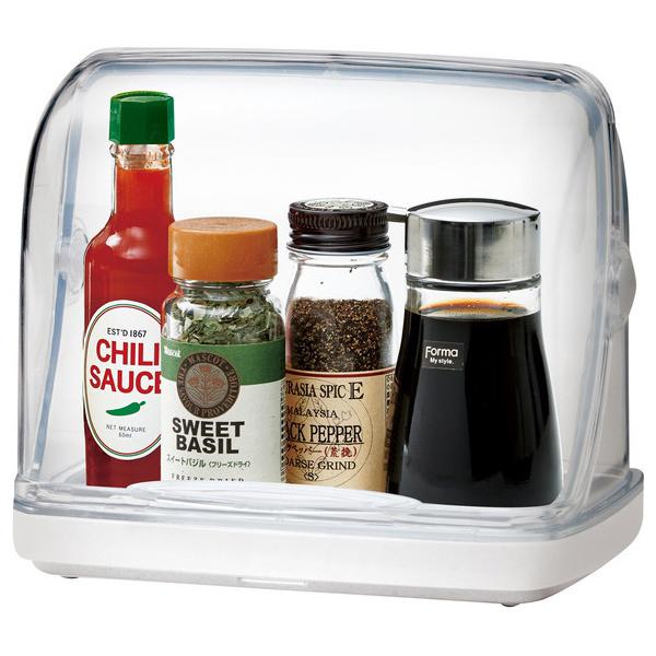 ガラス容器ホコリから守る。防汚加工仕様・注意事項【商品サイズ】：(mm)W180×D133×H155【材質】：本体・フド＝PS、止め具＝PP