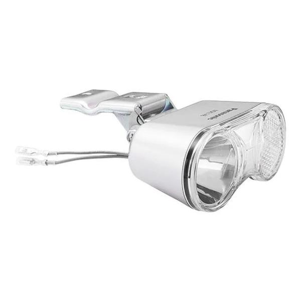 1線、2線式兼用ハブダイナモ専用LEDランプ。前カゴの下に取付タイプ。・周囲光度：約1000cd・中心光度：約3300cd