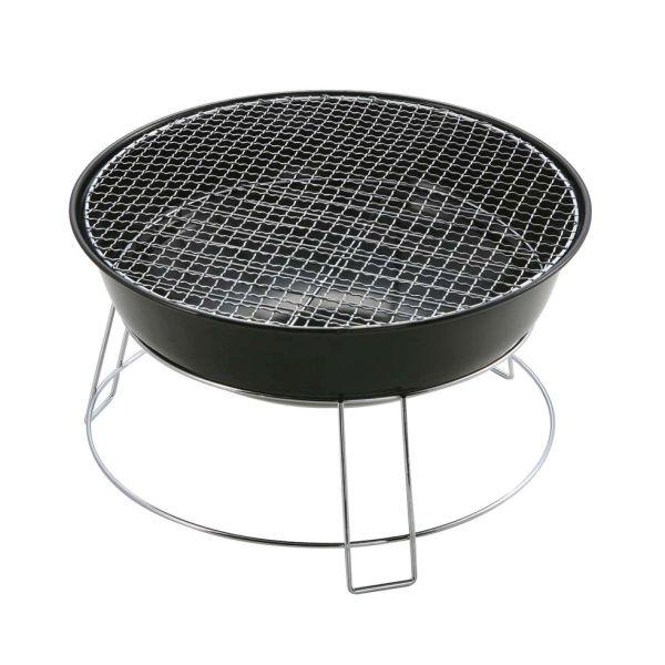 本体：普通鋼板（表面加工：ほうろう）、バーベキュー網・目皿・スタンド：鉄（クロームメッキ）