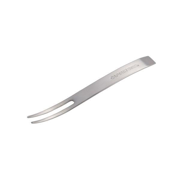 シェラカップにちょうどいいミニフォーク。おつまみやフルーツが食べやすいスリム形状。焼き鳥の串抜きにも。缶詰のタブを起こしやすいよう、持ち手側の先端を薄くしています。