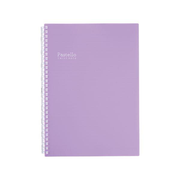 ●オモテ表紙・ウラ表紙／ポリプロピレン、とじ具／ポリカーボネート（透明）、リーフ／上質紙●ツイストノートに人気のパステルカラーが登場。●罫線：Ｂ罫６ｍｍ×３６行＊最大収容枚数：４０枚