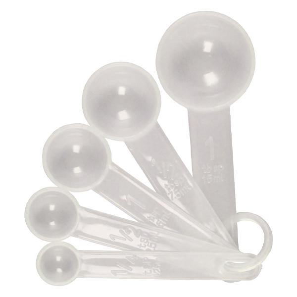 園芸用の計量スプーン。薬剤、薬液の計量に便利な5サイズセット。 セット内容：１／２．５／５／７．５／１５ｍl材質：ポリプロピレン