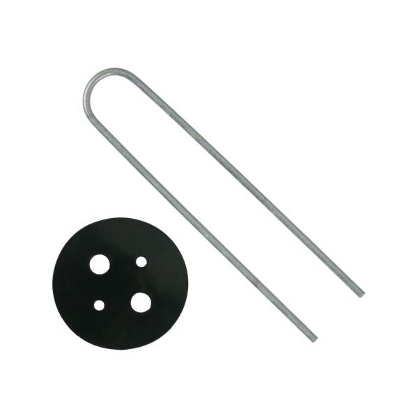 防草シート、不織布、マルチ、その他シート、ネット類の止め杭に最適●U字型のピンを黒丸の穴に差し込みご使用下さい仕様・注意事項：●商品サイズ高さ180×幅80×奥行20重さ270ｇ●材質ピン：スチール製シルバー色黒丸：ポリエチレン製黒色●ワイ...