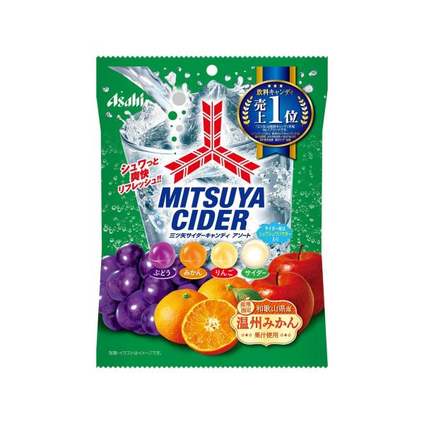 三ツ矢ブランドを使用したシュワっとさわやかなキャンディ。名称：キャンディ原材料名：砂糖(国内製造)、水飴、植物油脂、ぶどう濃縮果汁、レモン濃縮果汁、もも濃縮果汁/酸味料、重曹、香料、着色料(紅花黄、アントシアニン)栄養成分(1製品(108g...