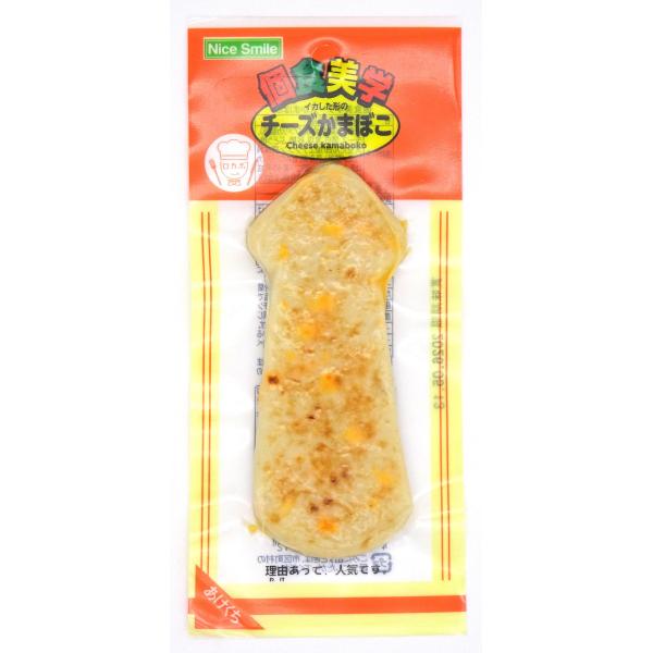 イカした形のチーズかまぼこです。名称：魚肉練り製品原材料名：魚肉すり身（魚介類）（アメリカ製造）、チーズ、卵白、食塩、砂糖、ぶどう糖、大豆たん白／加工デンプン、調味料（アミノ酸等）、乳化剤、セルロース、カロチノイド色素、（一部に小麦・卵・乳...