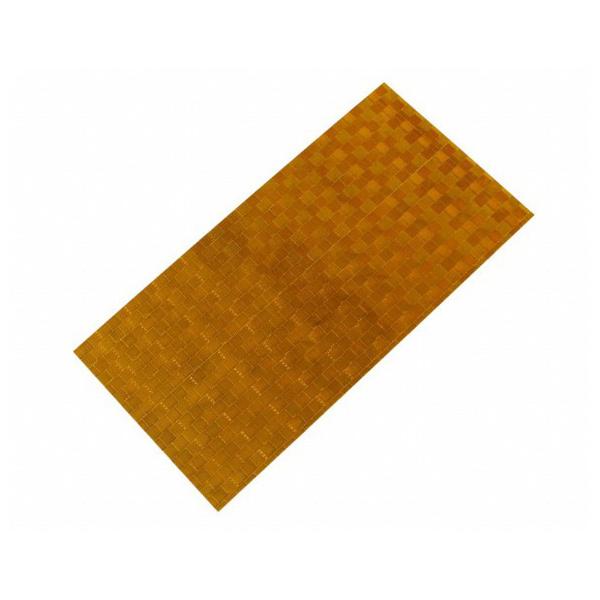 広い角度で反射するマイクロプリズム内蔵反射シートです。視認性向上による安全対策に。駐車場・フェンスなどへの危険標示に最適です。サイズ：70×140mm入数：1カラー：ゴールド材質：【表面】アクリル【裏面】アルミ蒸着