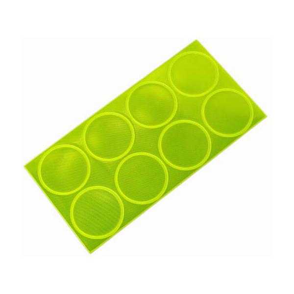 夜間の安全対策に役立つ反射シートです。視認性向上による安全対策に。カバン・クツなどの夜間の安全目印に最適です。サイズ：直径24mmカラー：イエロー入数：8材質：軟質塩化ビニール