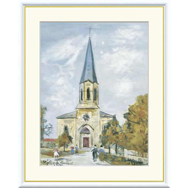 ■作品名：モンルヴェルの教会■作者：モーリス・ユトリロ｜Maurice Utrillo■サイズ（額外寸）：42×34cm（F4サイズ）■サイズ（絵寸）：31×23cm■本紙：新絹本■額材質：樹脂製■金装飾付【作者】モーリス・ユトリロ1883...