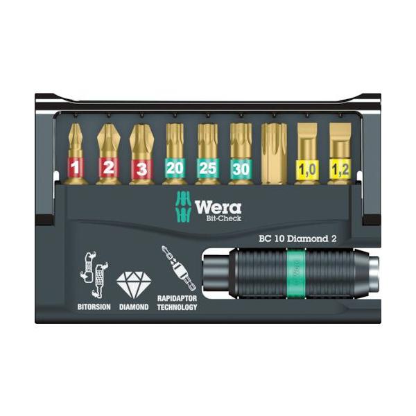 《メーカー》Ｗｅｒａ社《品番》057119《特長》●ダイヤモンドコーティング仕様のバイトーションビットのセットです。《用途》《仕様》●全長(mm):25●シャンク径(mm):6.35《仕様２》●カラーコード付《原産国（名称）》チェコ《材質／...