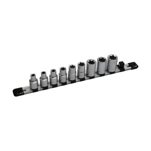 《メーカー》ＴＯＮＥ（株）《品番》HTXE409《特長》●E型トルクス［［Ｒ下］］ソケットです。●自動車整備に最適です。《用途》《仕様》●差込角(mm):12.7●セット内容(点):9●ソケット内容:E10、E11、E12、E14、E16、...