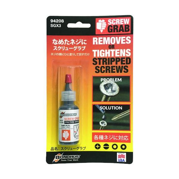 《メーカー》ボンダス・ジャパン（株）《品番》SGX3《特長》●粒子がネジとドライバーの隙間を埋めて摩擦係数を増加させます。●ネジの形状は問いません。●ボーイング社、アメリカ空軍、イギリス空軍にて採用●使用後に拭き取る必要はありませんが、非接...