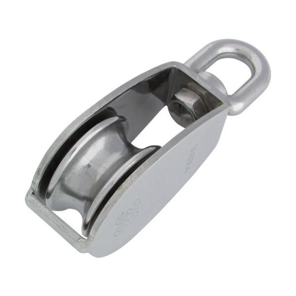 《メーカー》（株）水本機械製作所《品番》B-1118《特長》●アイの部分がスイベルになっているのでよじれません。《用途》●ロープを通して荷物などの吊り上げや引っ張り作業に。《仕様》●基本使用荷重(t):0.04●最大使用ロープ径(mm):6...