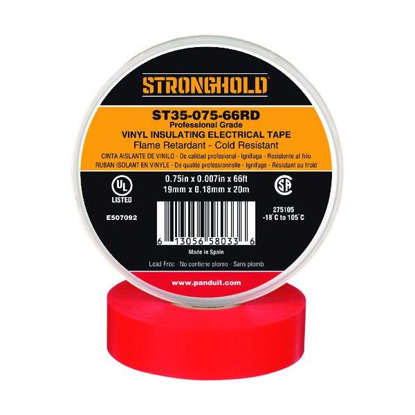 《メーカー》ストロングホールド《品番》ST35-075-66RD《特長》●耐熱、耐寒、難燃性のプロ仕様のビニールテープです。《用途》●電気配線工事における600Vまでの一次電気絶縁用に。●各種配線の結束、固定、識別に。《仕様》●色:赤●幅(...