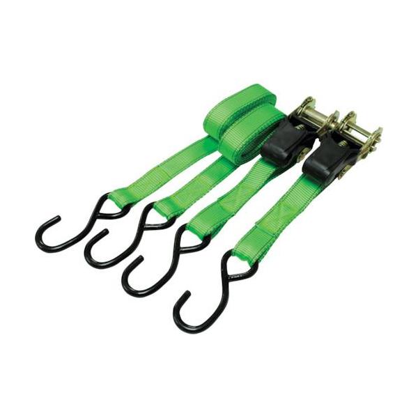 《メーカー》（株）ワールドツール《品番》2007000012307《特長》●二輪車の積載や荷物の固定などに使用する、ラチェット式のタイダウンベルトです。●締め付けが強いラチェット式なので、しっかりと対象物を固定することができます。●先端のフ...
