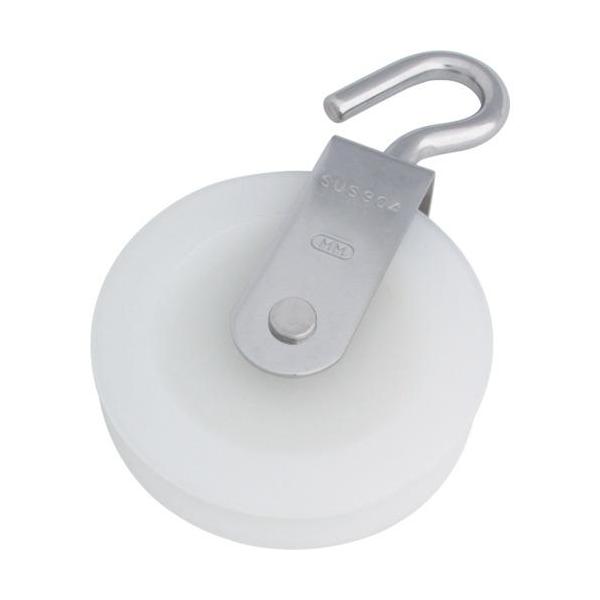 《メーカー》（株）水本機械製作所《品番》B-1338《特長》●軽量の滑車です。《用途》●ロープ用調整滑車として。《仕様》●基本使用荷重(t):0.02●最大使用ロープ径(mm):9●車数:1●車径(mm):66●車溝幅(mm):9●寸法(m...