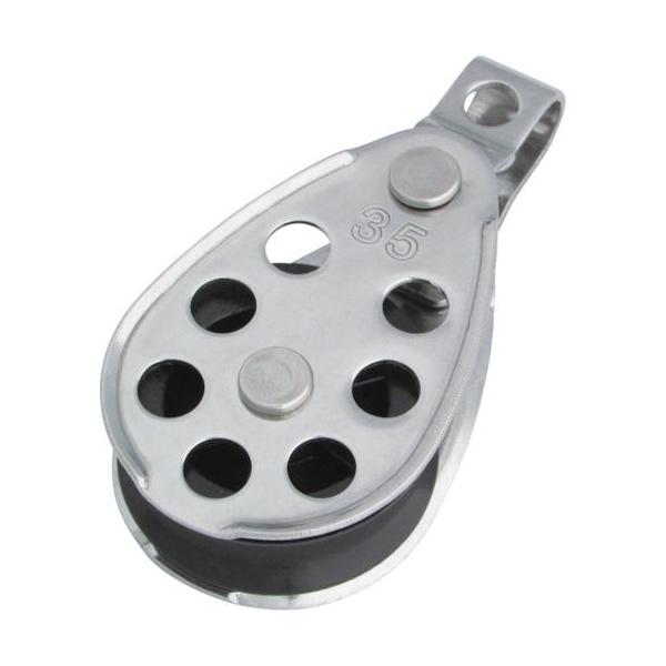 《メーカー》（株）水本機械製作所《品番》B-1426《特長》●小型・軽量の滑車です。《用途》●ロープ用調整滑車として。《仕様》●基本使用荷重(t):0.05●最大使用ロープ径(mm):10●車数:1●車径(mm):35●車溝幅(mm):9....