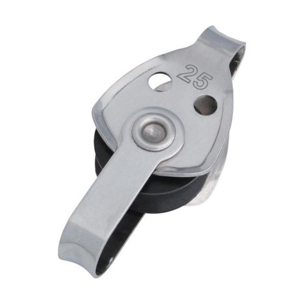 《メーカー》（株）水本機械製作所《品番》B-1429《特長》●小型・軽量の滑車です。《用途》●ロープ用調整滑車として。《仕様》●基本使用荷重(t):0.03●最大使用ロープ径(mm):7●車数:1●車径(mm):25●車溝幅(mm):7.5...