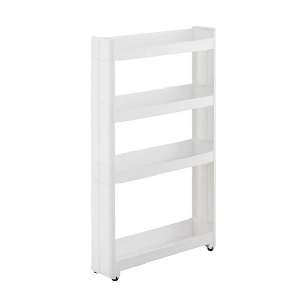 《メーカー》不動技研（株）《品番》013299《特長》●幅12.5cmのスキマが大容量収納庫になるワゴンです。●下段に2Lペットボトルであれば5本も入る収納力です。●奥行55cmは冷蔵庫やシンク横に最適です。●よく使う調味料などを最上段まで...