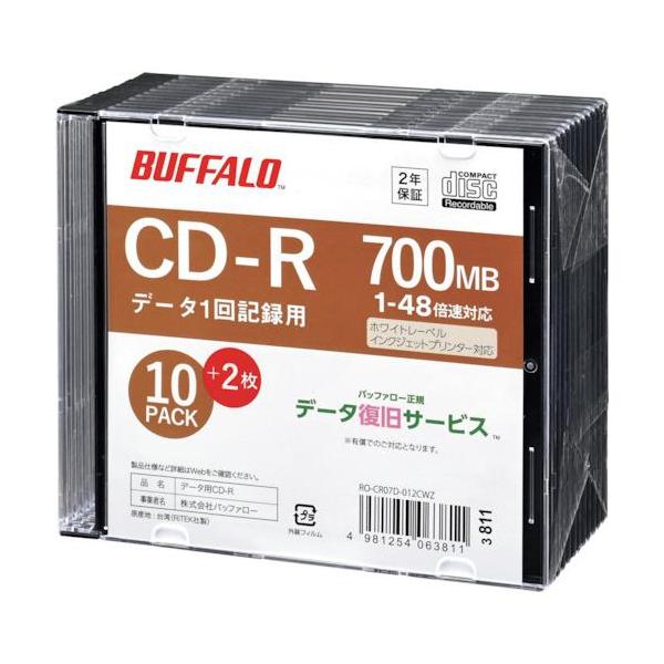 《メーカー》（株）バッファロー《品番》RO-CR07D-012CWZ《特長》●保存可能なデータの目安:700MB●バックアップや保存ディスクの作成に●インクジェットプリンター対応ホワイトレーベル●バッファロー製外付けドライブで動作確認済み●...