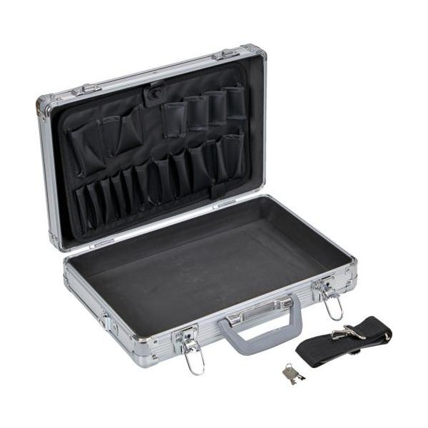 《メーカー》トラスコ中山（株）《品番》TAC-10《特長》●防キズエポキシ粉体塗装を施しています。●内装がウレタン製スポンジなので、ケースの内側は傷が付きにくく、収納物を衝撃から保護します。●バックル部分をロックできるカギ付です。●仕切は取...