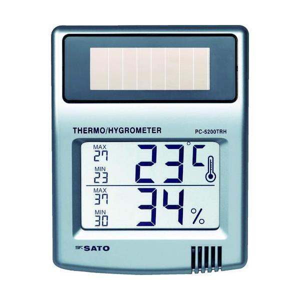 《メーカー》（株）佐藤計量器製作所《品番》PC-5200TRH《特長》●ソーラー電池を電源に使用、室内の温度・湿度・最高最低温湿度を常時表示します。●ソーラー電池だけでなく暗い環境での使用にボタン電池も装備しています。《用途》●室内の温湿度...